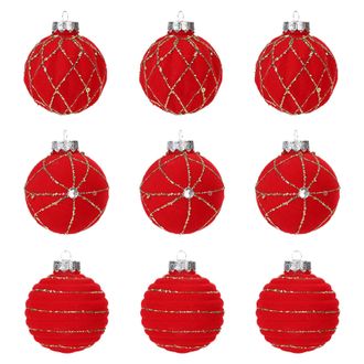 Generic Weihnachtskugeln - 9-teiliges Set Mit Strass Weihnachtsdekoration | Weihnachtsdekoration Flock Ball Set,F&uuml;r Fenster Kranz Party Haus Hochzeit Wohnzimm