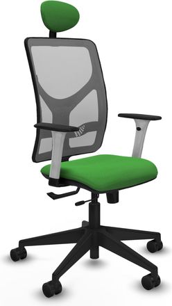 Piqueras y Crespo Computerstuhl mit wei&szlig;en und schwarzen Armlehnen, h&ouml;henverstellbare Lendenwirbelst&uuml;tze und festes Kopfteil, Grau/Gr&uuml;n