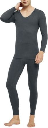Generic Ensemble de sous-v&ecirc;tements thermiques pour homme, sous-v&ecirc;tements chauds doubl&eacute;s avec int&eacute;rieur en polaire, ultra l&eacute;ger, col en V, haut et bas avec emp