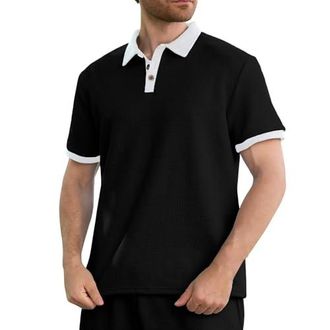 Generic Polo &agrave; manches courtes pour homme, coupe d&eacute;contract&eacute;e, boutonn&eacute;e, t-shirt short, ensemble d&eacute;t&eacute; confortable, respirant, tenue &eacute;l&eacute;gante pour le quotidie