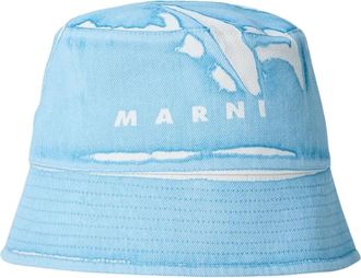 Marni unisex, Accessoires, Bleu, Taille: M Logo Motif Bucket Hat