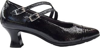 Pitillos Pitillos Mercedes Type Mary Jane, bande avec fermeture &agrave; boucle double, ballerine en cuir, cuir verni, avec paillettes, talon pour femme, Noir, 40 EU