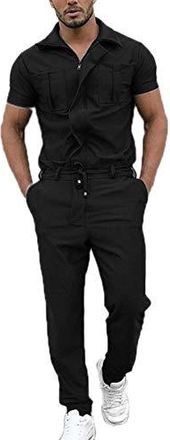 Huateng Combinaison Décontractée à Manches Courtes pour Hommes, Une Pièce dEntraînement de Travail en Plein Air