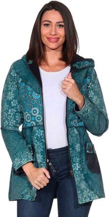 Kunst und Magie Langjacke Vintage Damen Mantel + Kapuze Stonewashed Jacke Baumwolle Boho Vintage Stonewashed