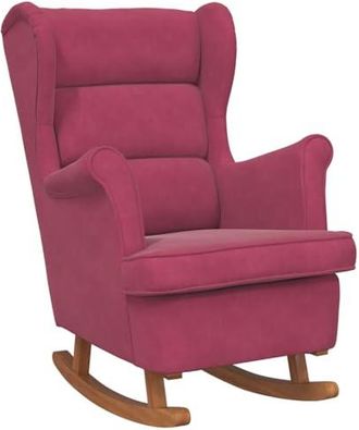 vidaXL Fauteuil &agrave; Bascule &agrave; Oreilles en Velours Rouge vin Bois Massif