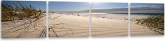 Feeby Frames Leinwandbild, Bilder, Wand Bild - 4 Teile - Panoramabild, Wandbilder, Kunstdruck 30x120 cm, STRAND, MEER, SAND, GRAS, WASSER, AUSSICHT, LANDSCHAFT, BR