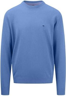 Fynch-Hatton Pull en tricot fin avec col rond en 100 % coton, Bleu cristal, L