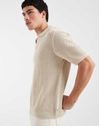 Levi's Pull polo &agrave; col ouvert et col V - Cr&egrave;me-Blanc