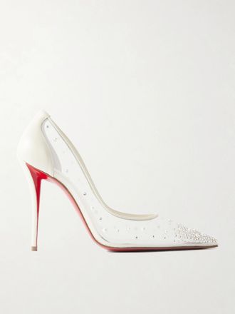 Christian Louboutin Miss Z Degrastrass Perla 100 Embellished Leather-trimmed Mesh Pumps - White