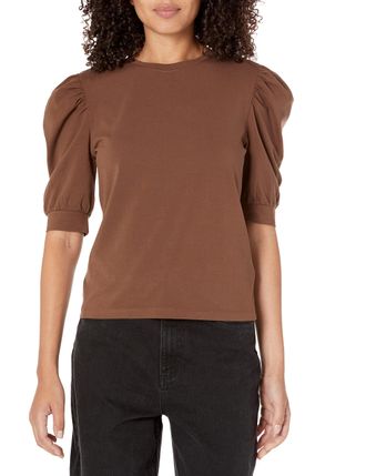 The Drop Mariko Puff-Sleeve Crew-Neck Stretch Jersey Modische T-Shirts, Kaffeebohnen, Small