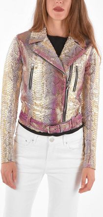 Philipp Plein COUTURE Python Leather Biker Jacket PINK MOOD Philipp Plein