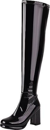 Smilice Bottes &agrave; talons &eacute;pais pour femme avec fermeture &eacute;clair, Noir, 44 EU