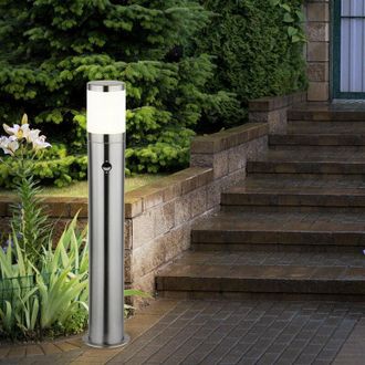 Globo Lighting Led Wegeleuchte mit Bewegungsmelder Au&szlig;en Aussenleuchten Garten Standleuchte Stehlampe Bewegungsmelder, Edelstahl silber, 1x E27 led warmwei&szlig;, DxH