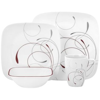 Corelle Corelle Dinner Set, Robustes Vitrelleglas, Rot, 16-Piece