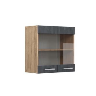 Vicco Meuble de Cuisine Haut vitr&eacute; R-Line, B&eacute;ton Noir/Ch&ecirc;ne de Force dor&eacute;, 60 cm