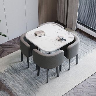 Generic Essgruppe in Tresenh&ouml;he, K&uuml;chen-Esstisch- und Stuhlset, 5-teilige Fr&uuml;hst&uuml;cksbar-M&ouml;bel mit 1 Tisch und 4 St&uuml;hlen