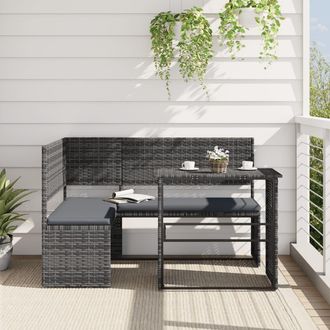 Festnight Bucmath Gartensofa in L-Form mit Klapptisch und Kissen Grau, aus Poly Rattan, pulverbeschichtetem Stahl, 142,5 x 100 x 90 cm, f&uuml;r Terrasse, Balkon, Ga