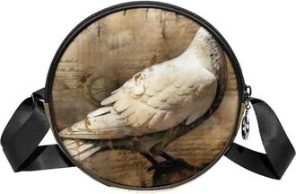 Generic Petit sac &agrave; bandouli&egrave;re rond pour femme, motif pigeon, vintage, avec fermeture &eacute;clair, bretelles r&eacute;glables, sac &agrave; main rond d&eacute;contract&eacute; pour femmes et