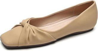 Generic Qynthra Ballerines Femmes Wide Fit avec Détail Noeud Cuir Confort Bout Carré Slip on Court Shoes pour Travail Bureau Marche,Kaki,34 EU