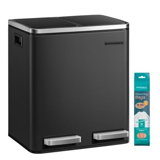 Songmics M&uuml;lleimer K&uuml;che, 2 x 15 Liter, M&uuml;lltrennsystem 2 F&auml;cher, inklusive 15 M&uuml;llbeutel, Abfalleimer, Treteimer, recycelbare Abf&auml;lle, Biom&uuml;ll, Softclose-Deck