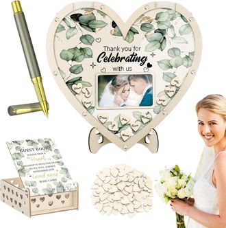 Generic Hochzeitssignatur, Gästebuch zur Hochzeit, romantisches Schreibschild Herzform, Holzzentrum, Hochzeitsdekoration