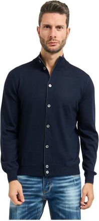 Gran Sasso Homme, Pulls, Bleu, Taille: XL Gilet Cardigan &agrave; Col Montant