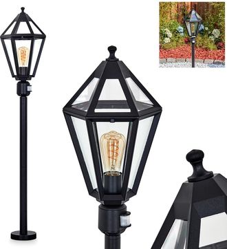 HOFSTEIN Wegeleuchte Falfosa, Wegelampe mit Bewegungsmelder aus Metall/Glas in Schwarz/Klar, Leuchte im Vintage/Antik/Landhaus-Design f&uuml;r Garten/Terrasse/Hof, 
