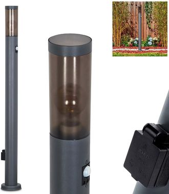 HOFSTEIN Wegeleuchte Sessa, Außenwegeleuchte mit Bewegungsmelder und Steckdose aus Metall/Kunststoff in Anthrazit/Rauchfarben oder Weiß, moderne Außenleuchte f