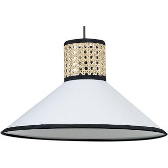 Beliani Beliani - Lampe &agrave; Suspension &agrave; Abat-Jour en Rotin Coton et Polyester Blanc et Naturel Mantua