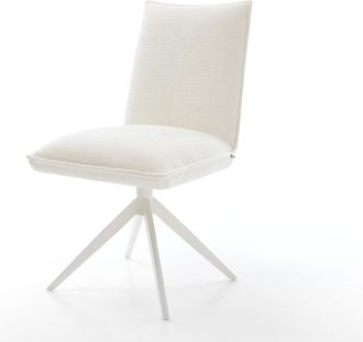 DELIFE Drehstuhl Lelio-Flex Boucl&eacute; Soft Beige Kreuzgestell breit Wei&szlig; 360&deg; drehbar Wippfunktion Taschenfederkern, Esszimmerst&uuml;hle