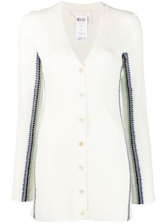 Chlo&eacute; cardigan en laine &agrave; d&eacute;tails ray&eacute;s - Blanc