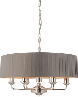 Endon Lighting Luminaire suspendu à un abat-jour, plaque nickel brillant, tissu anthracite