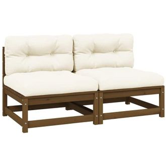 vidaXL Canap&eacute;s centraux de jardin avec coussins cr&egrave;me 2 pcs vidaXL