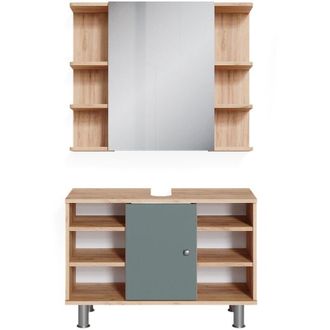 Vicco Ensemble de meubles de salle de bain Fynn, Vert, 2 pi&egrave;ces, armoire basse 80 cm