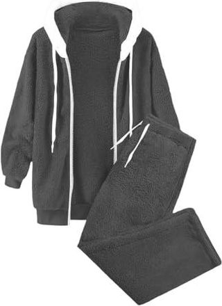 Generic 2026 Surv&ecirc;tement dint&eacute;rieur pour femme - Hiver moelleux- Avec veste &agrave; capuche et pantalon - Polaire chaude - 2 pi&egrave;ces - Combinaison de loisirs douille