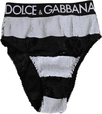 Dolce & Gabbana Femme, Sous-v&ecirc;tements, Blanc, Taille: 38 FR Culotte Taille Haute &agrave; Paillettes Noire et Blanche