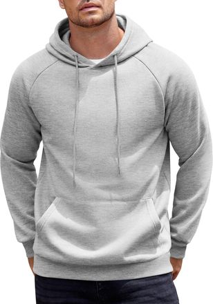 Coofandy Hoodie Herren Kapuzenpullover Warm Pullover Sweatshirt mit Kapuze Fleece Pullover Baumwolle Sweatshirt Männer Hoody mit Taschen Hellgrau XXL