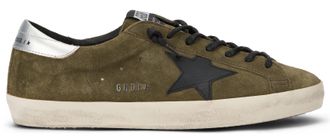 Golden Goose Mens Sneakers Dark Green Suede Green-Black-Silver Leather Trainers Green/black/silver