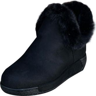 Generic Bottes dhiver chaudes avec doublure en fourrure pelucheuse - Talon plat et bout rond - Chaussures d&eacute;contract&eacute;es en daim doux - Loisirs et confortables