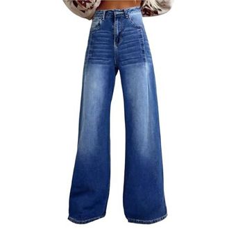 Generic Pantalon en jean pour femme - Pantalon baggy Boyfriend - Taille haute - Avec poches - Jambe droite - Vintage - Streetwear - Confortable - Pantalon de 