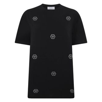 Philipp Plein Fit T-Shirt Mini Monogram Crystal Monogram - - Tops - Damen - Schwarzk - XS
