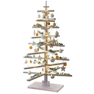 Mendler Deko-Weihnachtsbaum HWC-H77, 3D-Christbaum Weihnachtsdekoration, Shabby-Look Tannenholz verstellbar 130x82x82cm - wei&szlig;
