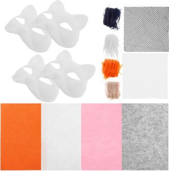 DOITOOL DIY Katzenmaske Weiß Plüsch Flauschig Unbemalt Handbemalt Kreativ Bastelset für Cosplay Maskerade Party Masken Stoffe Fellstreifen Netzteile