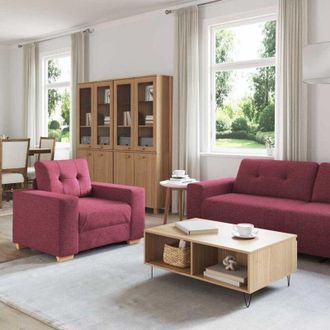 vidaXL Vidaxl - Sofa Set mit Kissen mit Kissen 3 pcs Weinrot Stoff