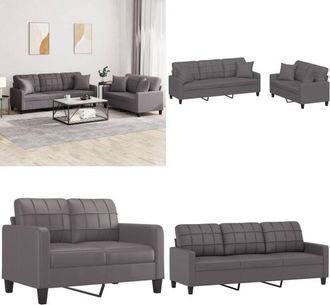 vidaXL Vidaxl - 2-tlg. Sofagarnitur mit Kissen Grau Kunstleder - Couch - Sofa - Wohnlandschaft - Ledercouch - Graue Couch - Home & Living