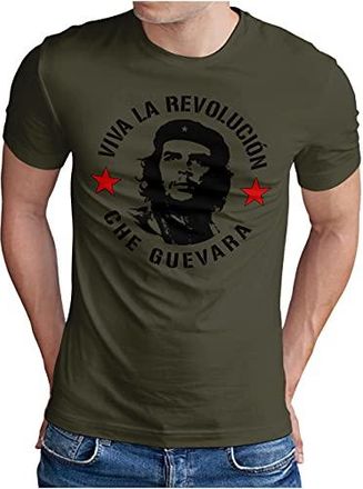 OM3 T-shirt Che Guevara - Homme - Viva La Revolucion Guerilla Combattant - S - 5XL, Olive ( 5208), XL