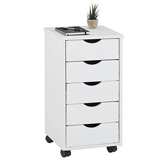 IDIMEX Caisson de Bureau Lagos Meuble de Rangement sur roulettes avec 5 tiroirs, en pin Massif lasuré Blanc
