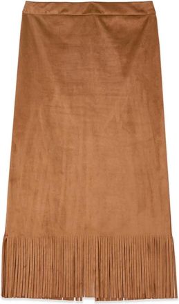 Oltre Femme, Jupes, Brun, Taille: 46 FR Jupe Crayon &agrave; Franges