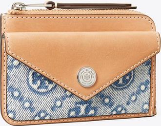 Tory Burch Damen Kartenetui aus Denim mit T-Monogramm und Rei&szlig;verschluss