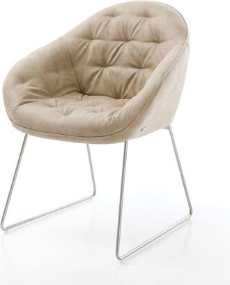 DELIFE Esszimmerstuhl Gaio-Flex Mikrofaser Beige Vintage Kufengestell Edelstahl, Esszimmerstühle